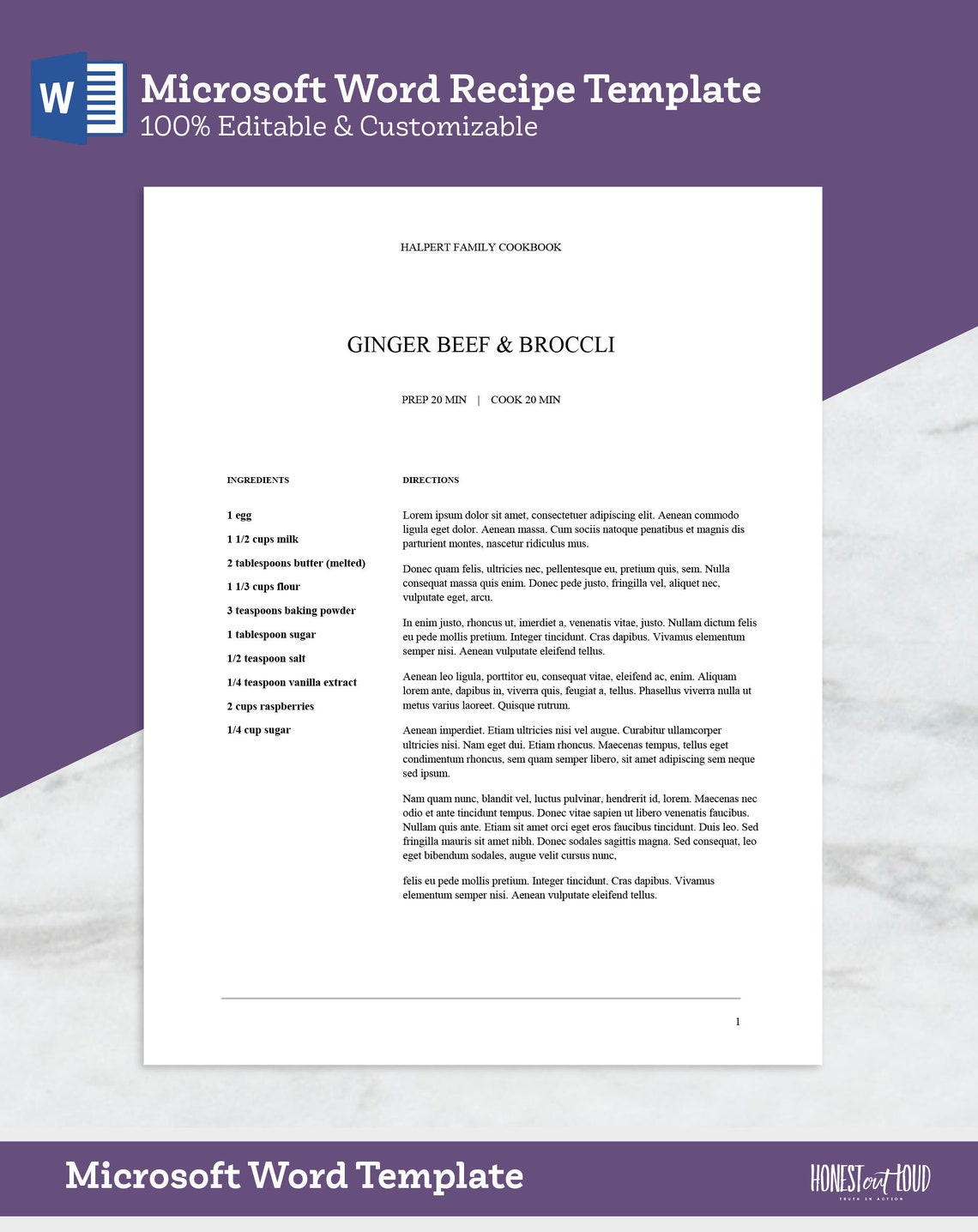 Microsoft Word Printable Recipe Template - 8.5"x11" & 5.5"x8.5" Instant ...
