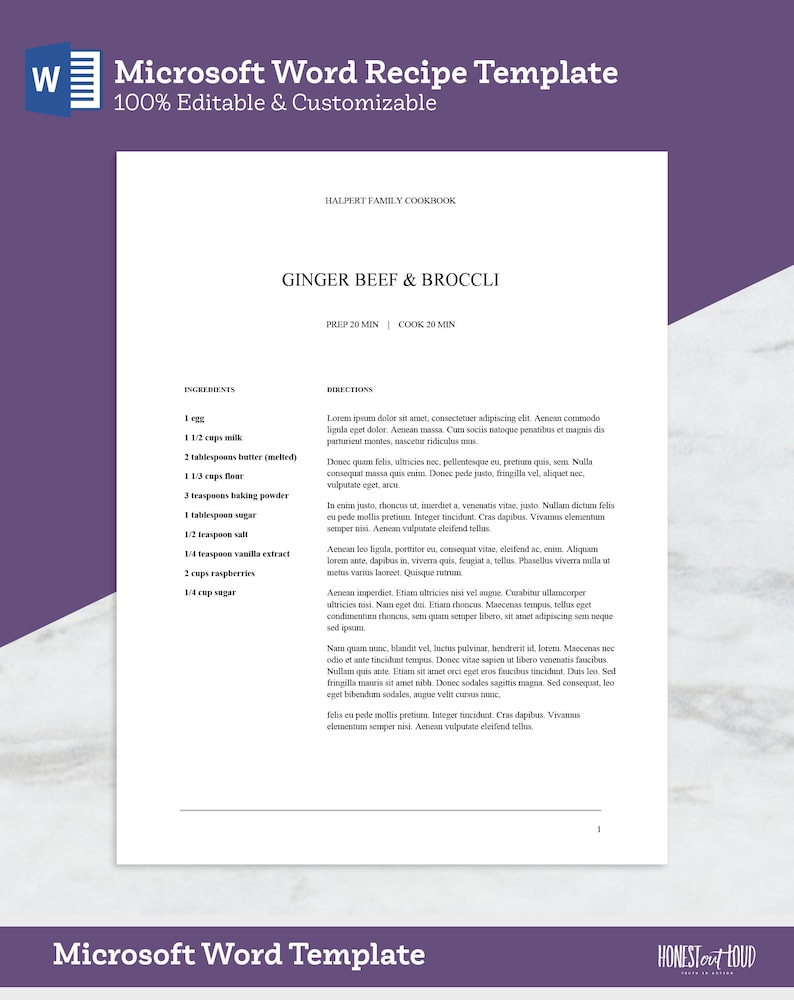 Microsoft Word Printable Recipe Template - 8.5"x11" & 5.5"x8.5" Instant ...