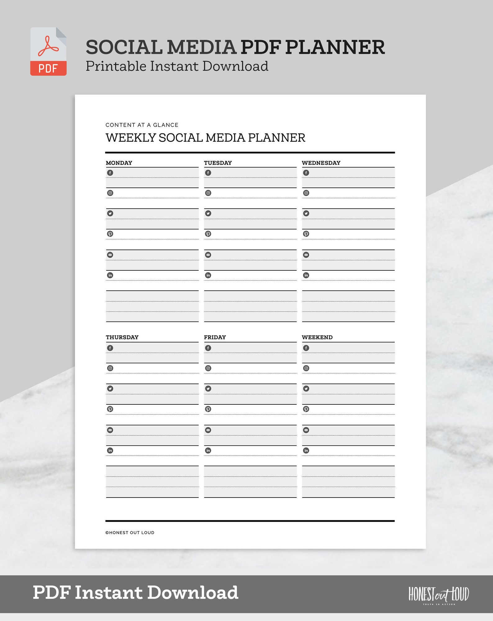 Social Media Planner Printable PDF, Minimalist Style Instant Download ...