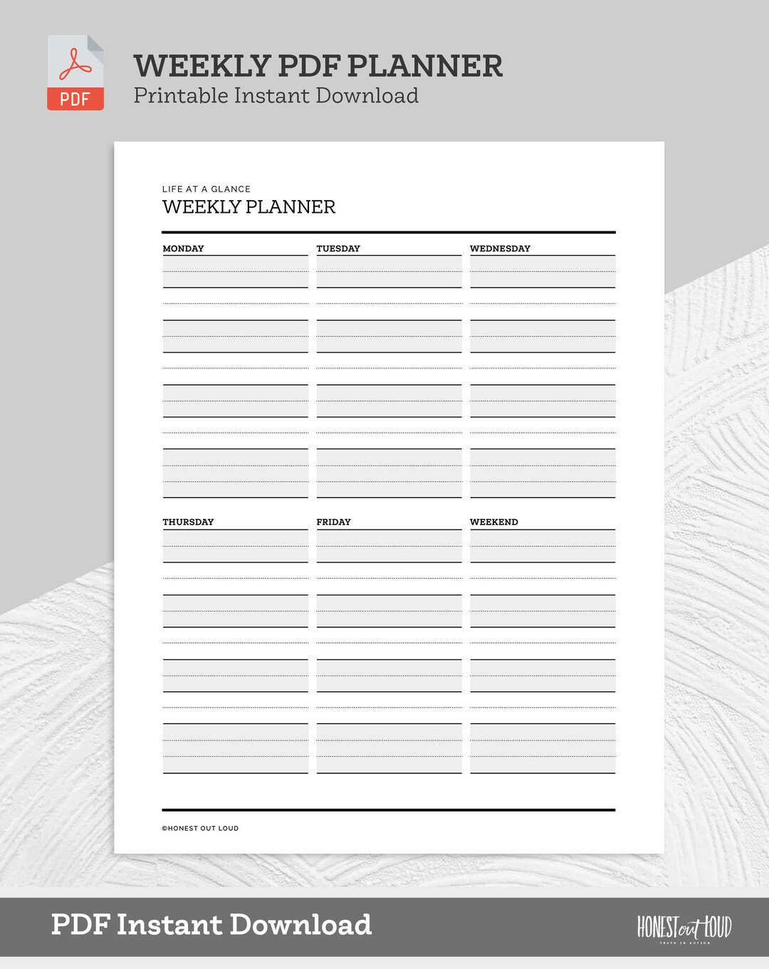 Weekly Planner Printable PDF, Minimalist Style Instant Download - Etsy