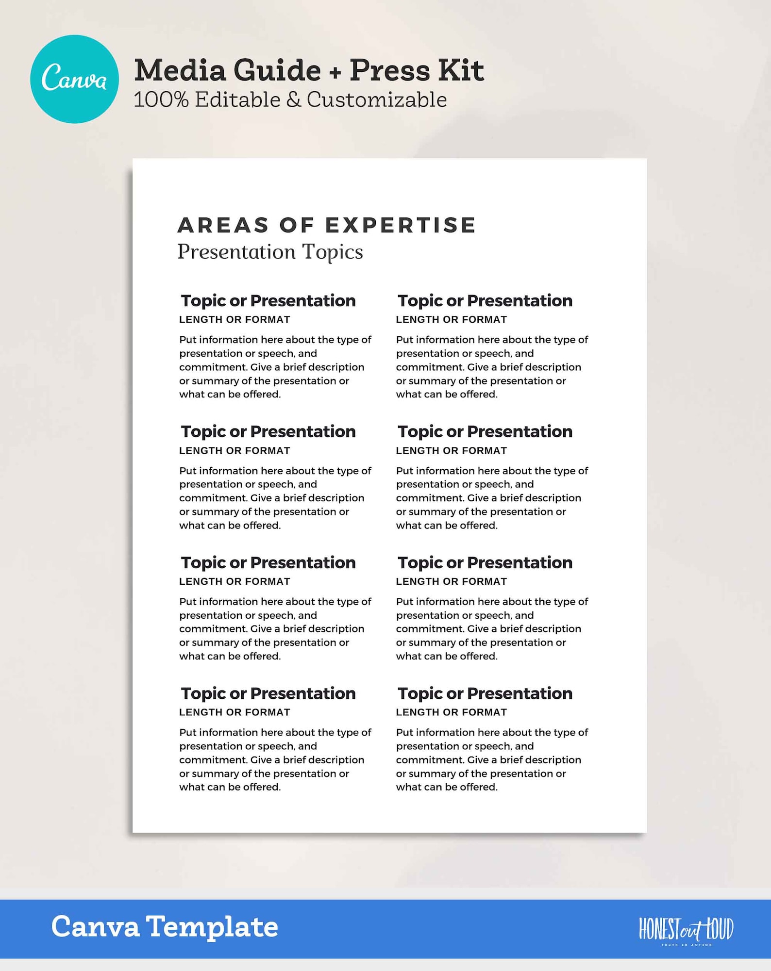 Media Press Kit Template for Influencers, Business Owners, and Public ...