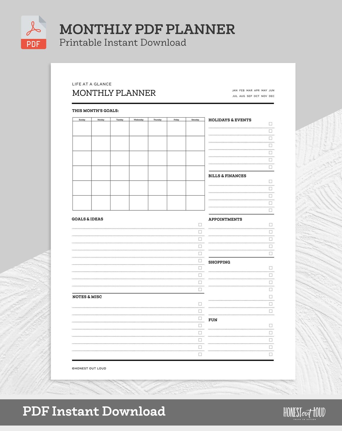 Monthly Planner Printable PDF, Minimalist Style Instant Download - Etsy