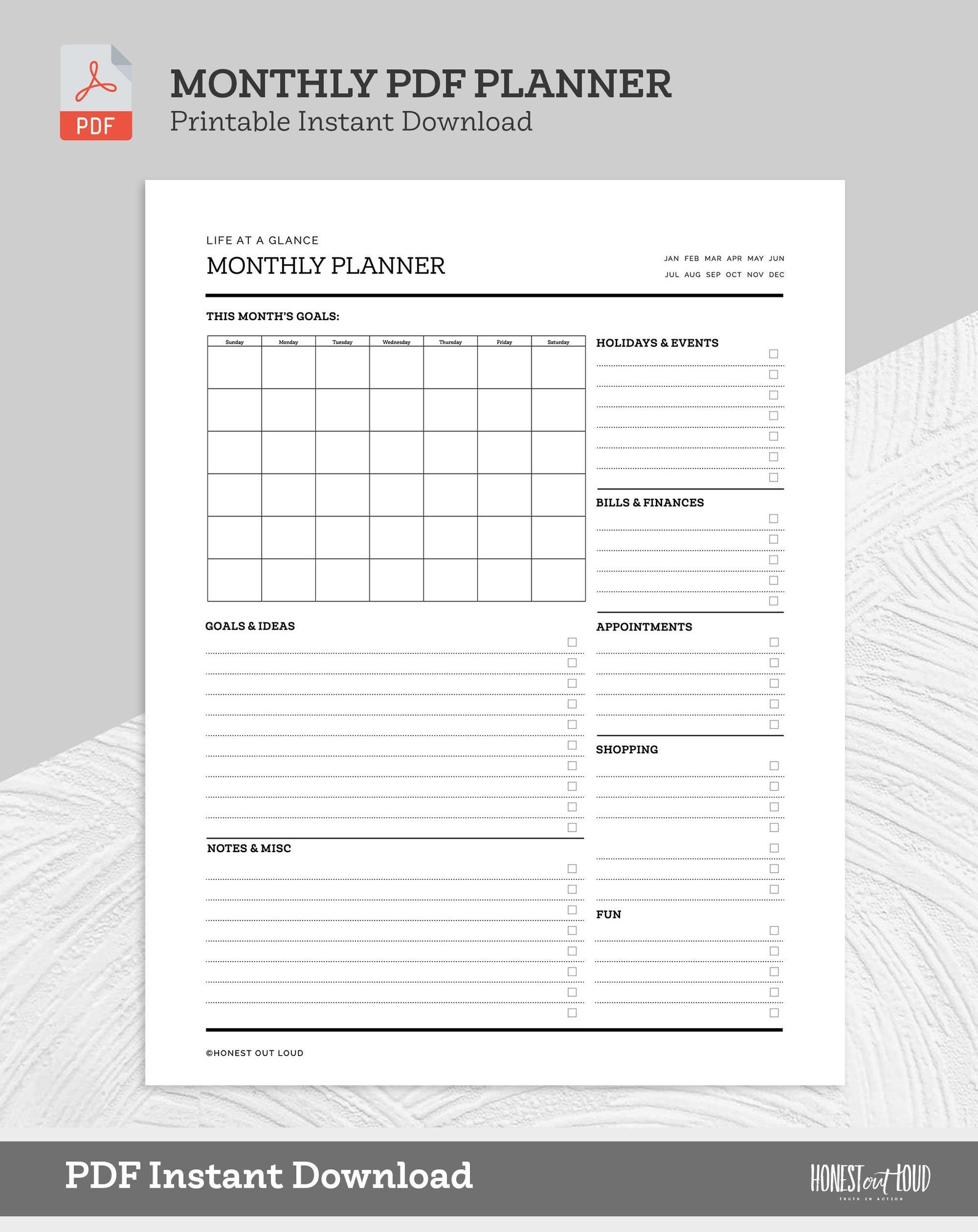 Monthly Planner Printable PDF, Minimalist Style Instant Download - Etsy