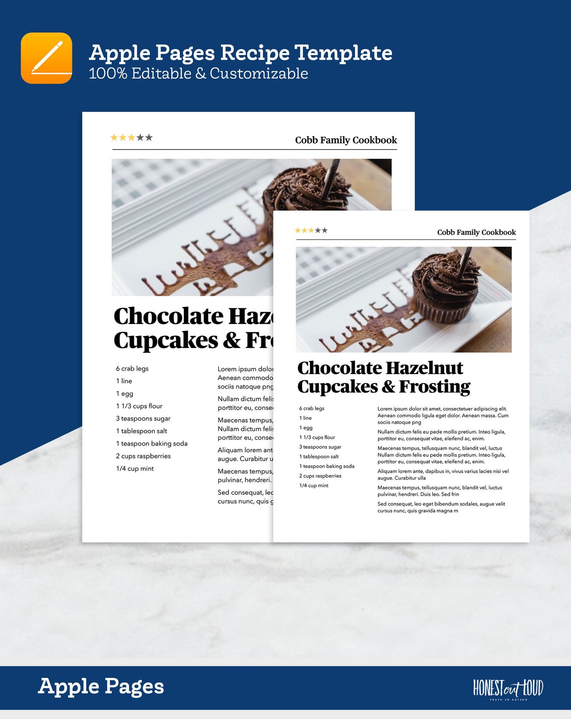 Recipe Template for Apple Pages - Letter 8.5"x11", Half Page 5.5"x8.5 ...