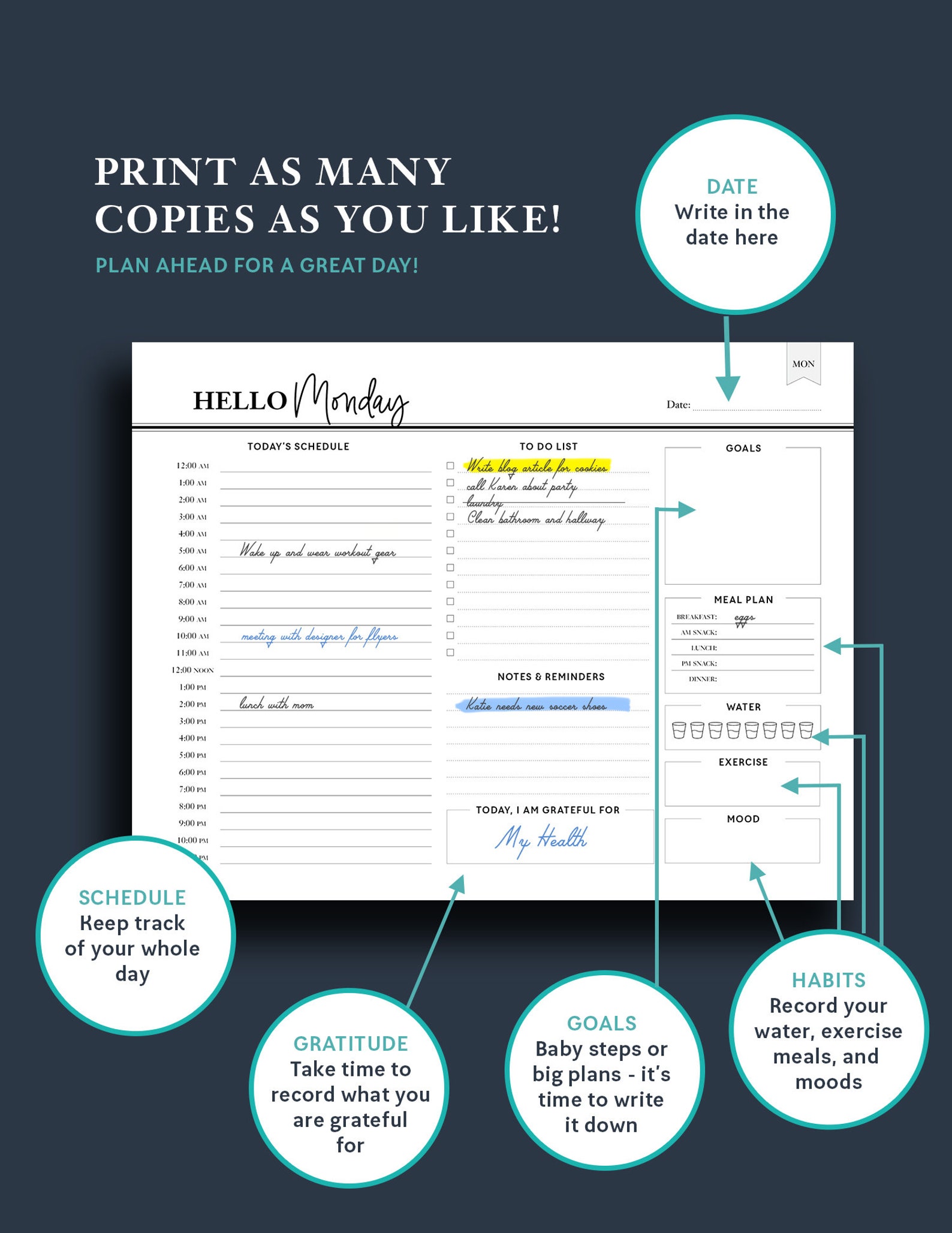 Printable PDF Planner for 2020-2021 Day Week Month - Etsy