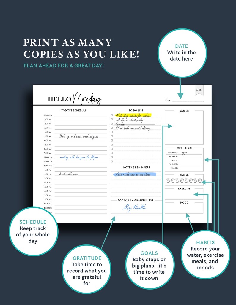 Printable PDF Planner for 2020-2021 Day Week Month - Etsy