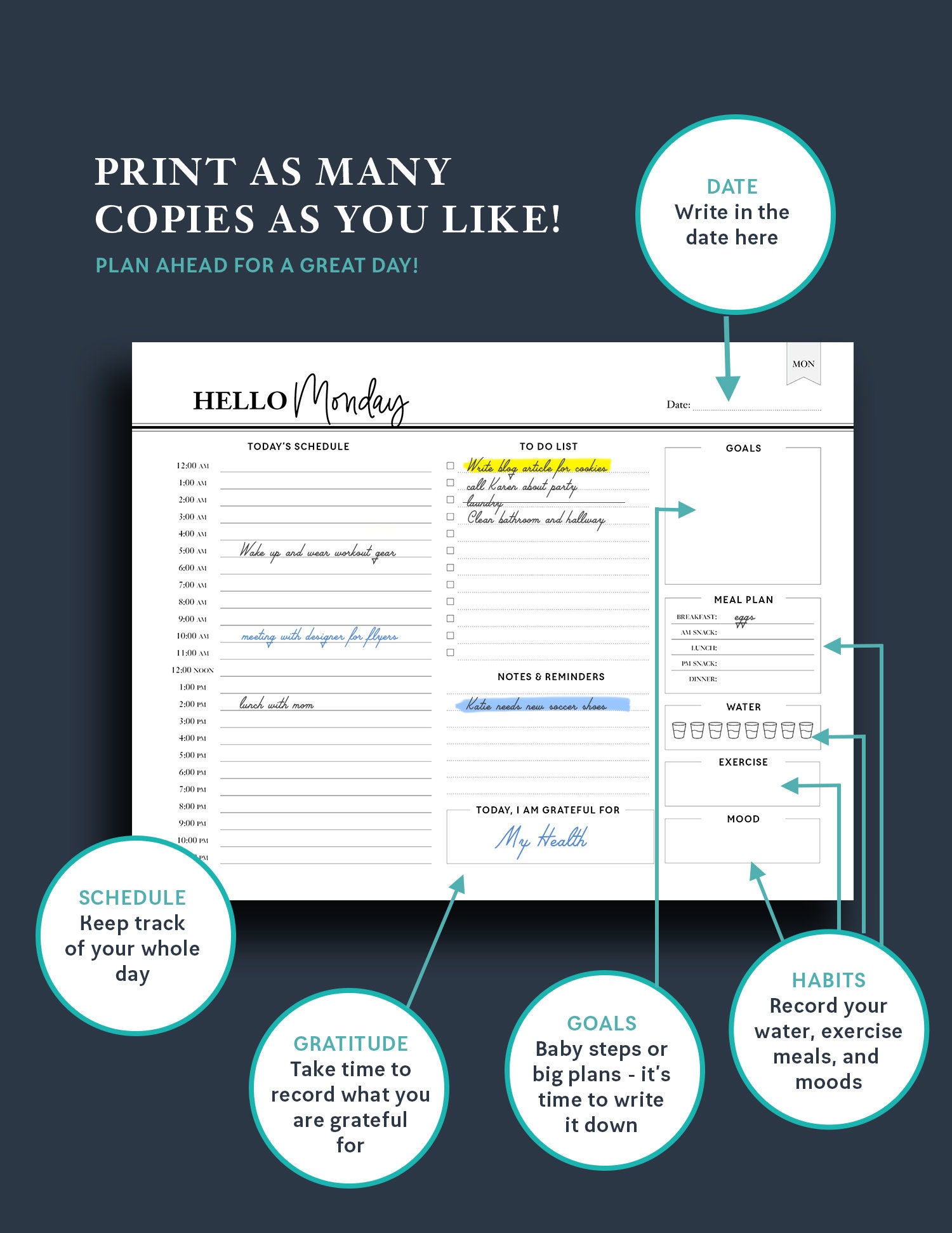 Printable PDF Planner for 2020-2021 Day Week Month - Etsy