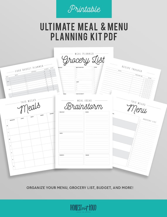 Meal and Menu Printable PDF Planner for Week and Month | Etsy