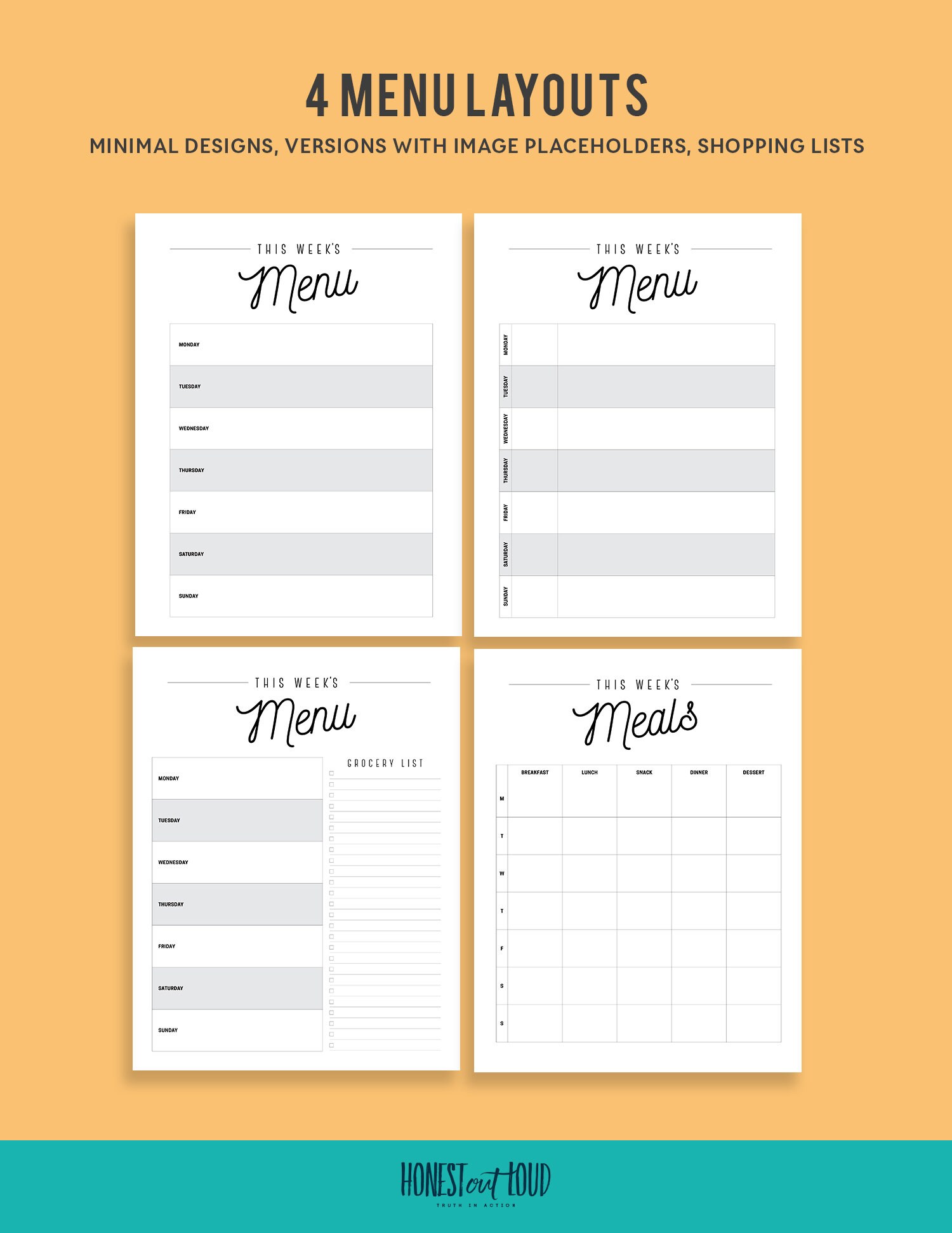 Meal and Menu Printable PDF Planner for Week and Month, Productivity ...