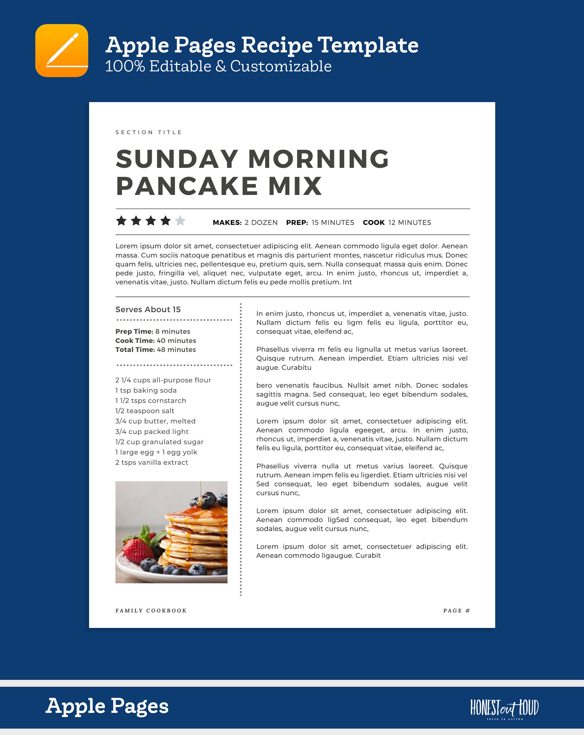 Printable Recipe Template Apple Pages Cookbook & Meal Planning A4 8 ...