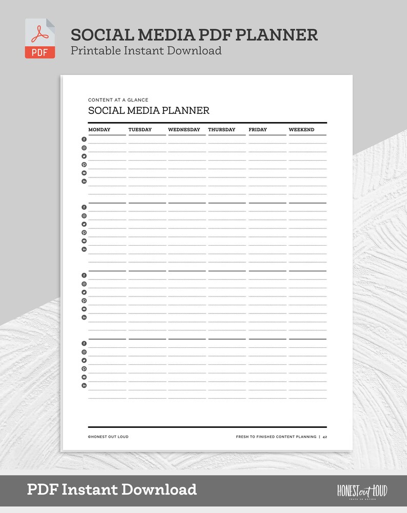 Social Media Planner Printable PDF, Minimalist Style Instant Download ...