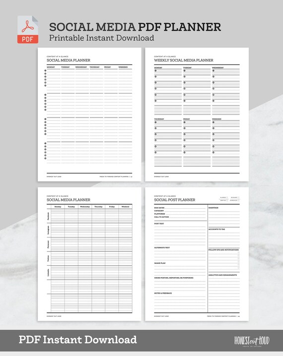 Social Media Planner Printable PDF Minimalist Style Instant - Etsy