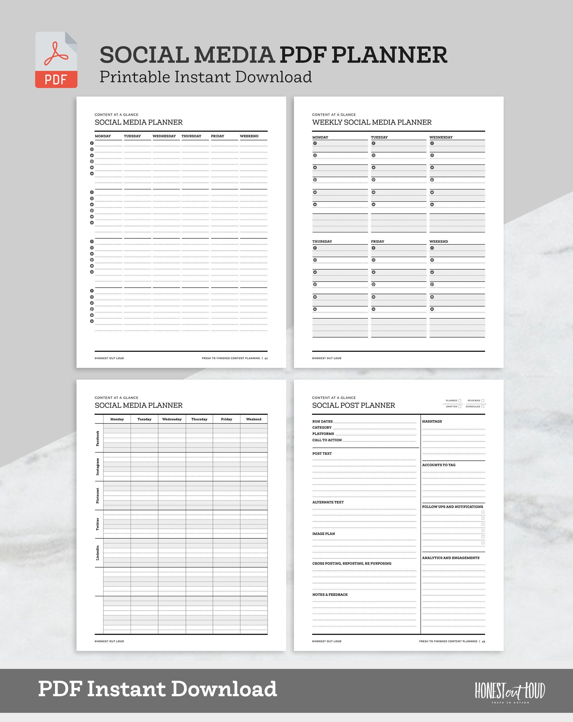 Social Media Planner Printable PDF, Minimalist Style Instant Download ...