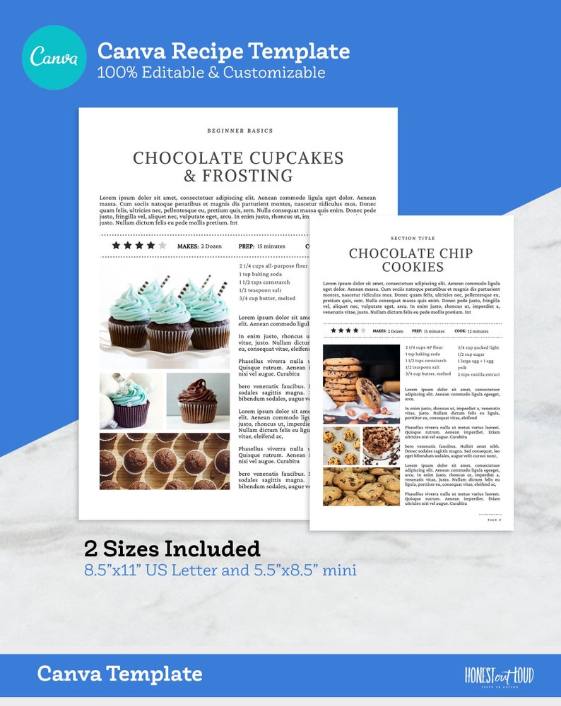 Canva Recipe Template Printable US Letter 8 5x11 And 8 5x5 5 Etsy