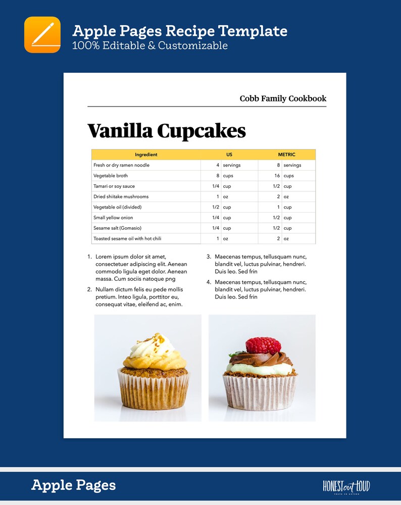 Minimalist Cookbook & Recipe Template for Apple Pages | Printable ...
