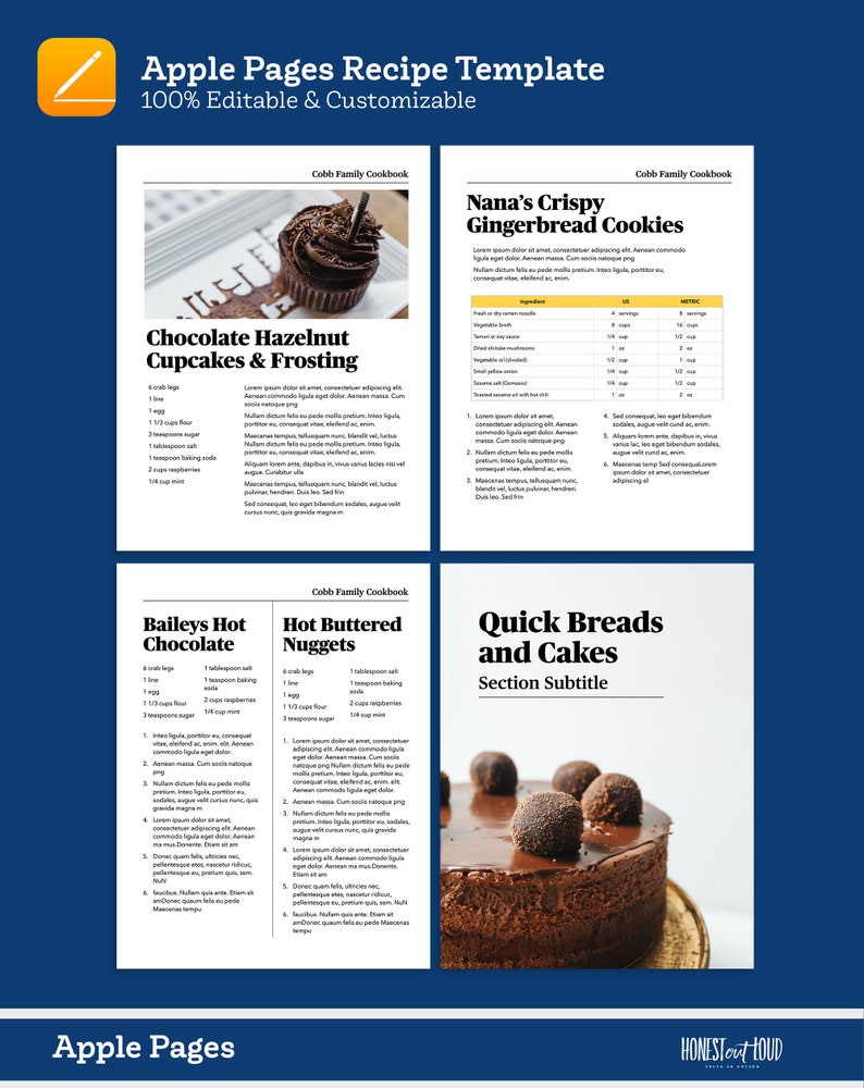 Minimalist Cookbook & Recipe Template for Apple Pages | Printable ...