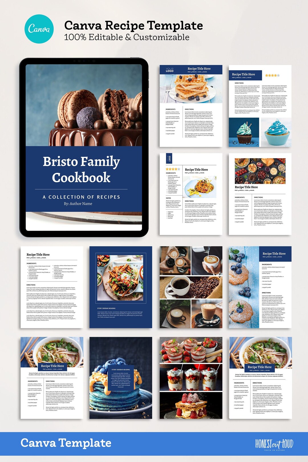 Cookbook and Recipe Template for Canva | Instant Printable Download ...