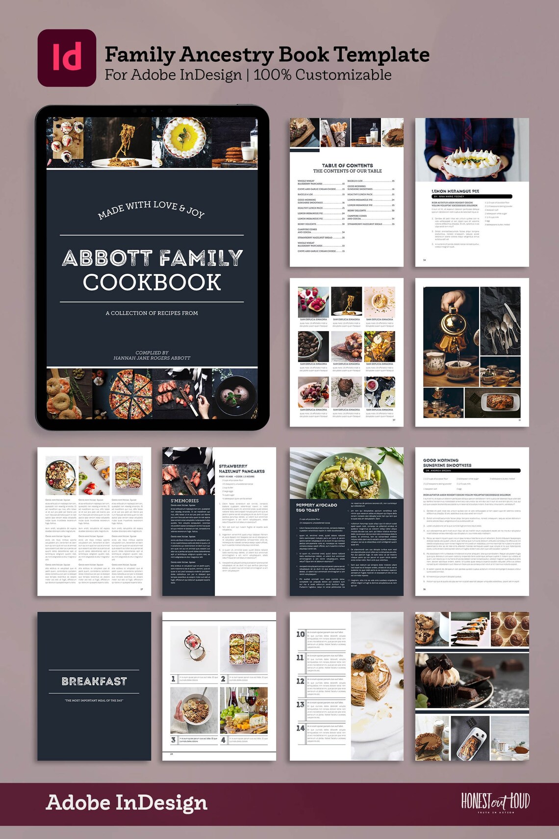 Cookbook and Recipe Template for Adobe Indesign Instant Printable ...