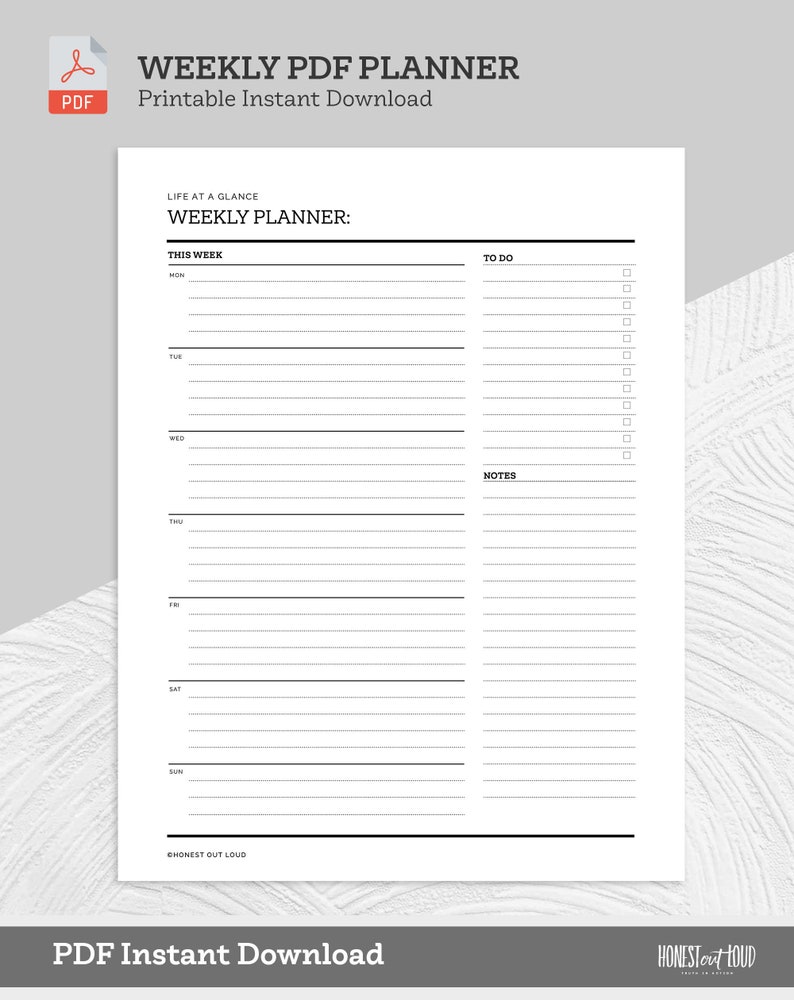 Weekly Planner Printable PDF, Minimalist Style Instant Download - Etsy
