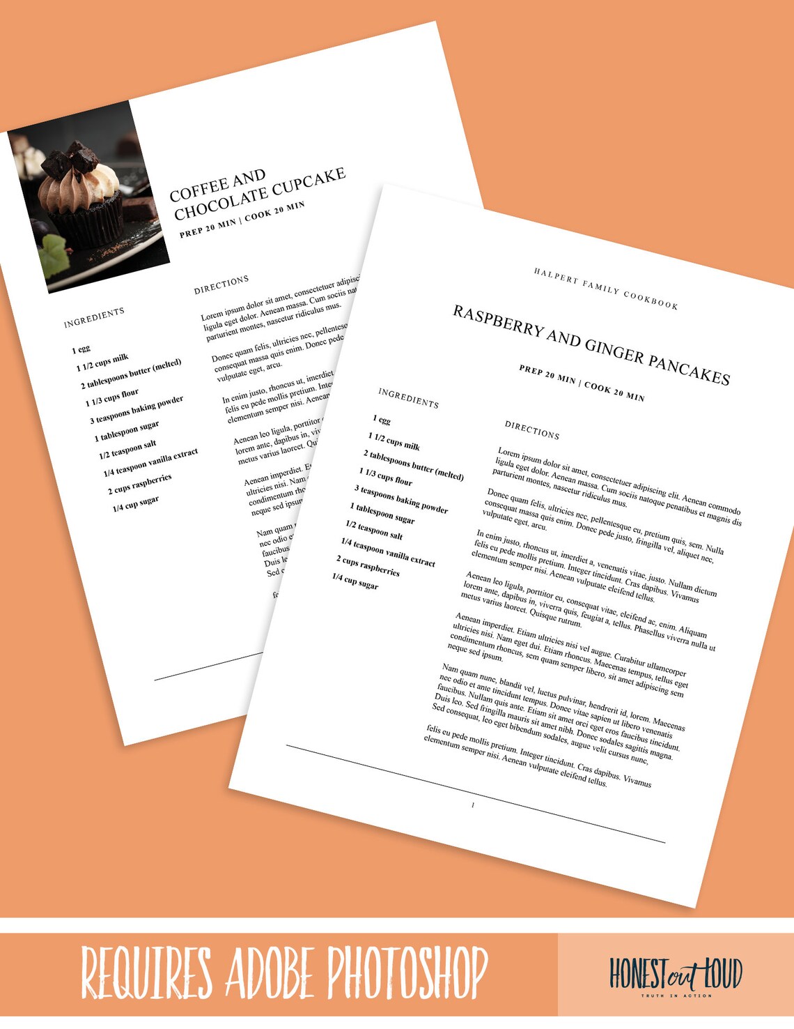 Photoshop Printable Recipe Template 8.5x11 and A4 Instant Download ...