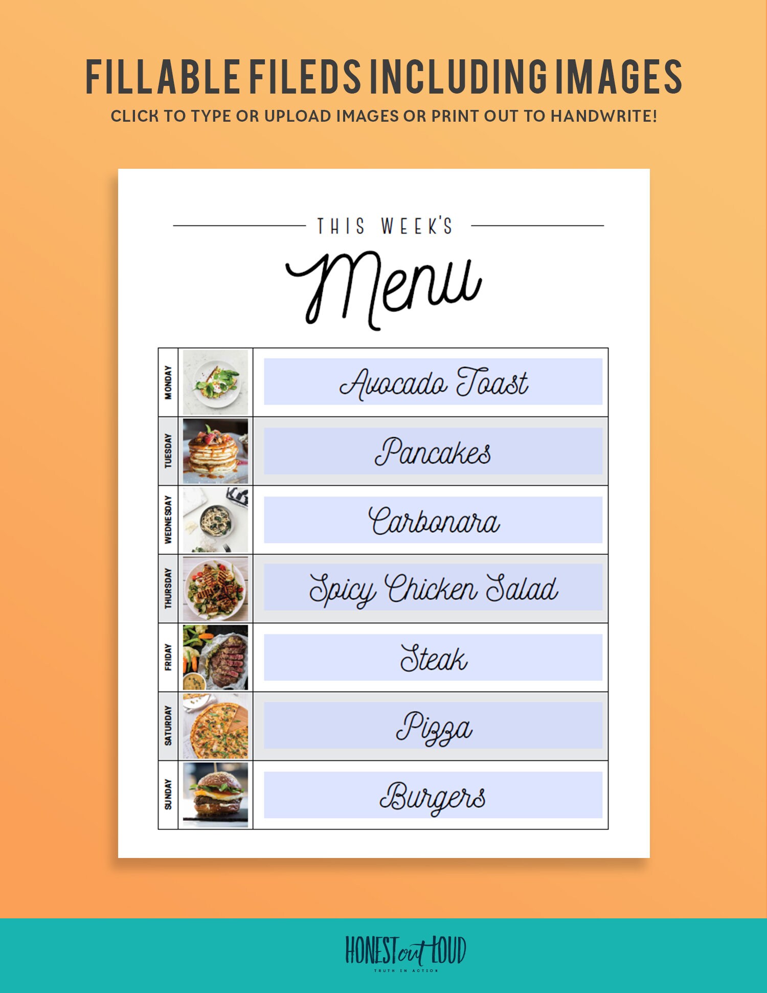 Meal and Menu Printable PDF Planner for Week and Month, Productivity ...