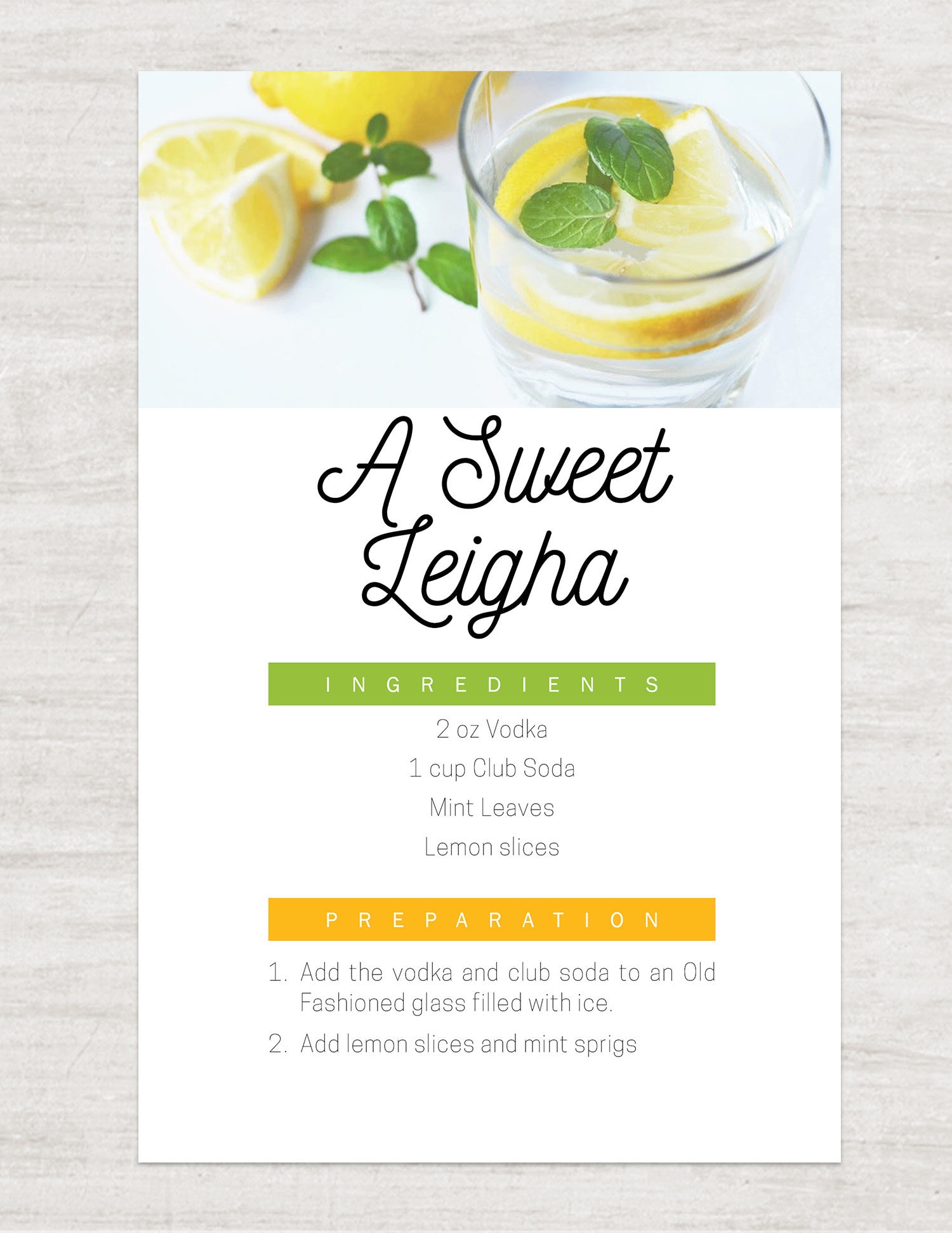Printable Cocktail Recipe Template for Adobe Indesign | Instant ...