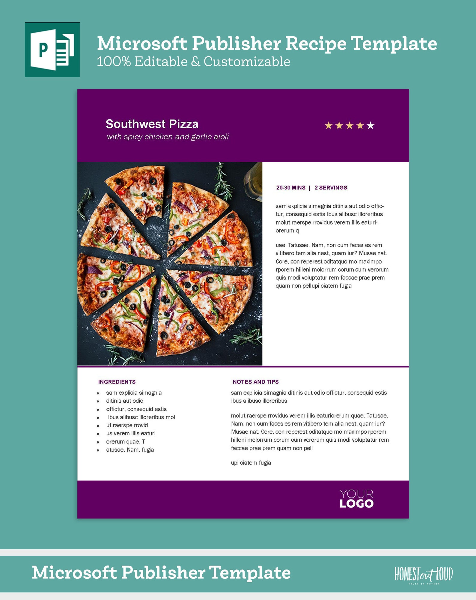 Cookbook Recipe Binder Template Page | Microsoft Publisher Instant ...