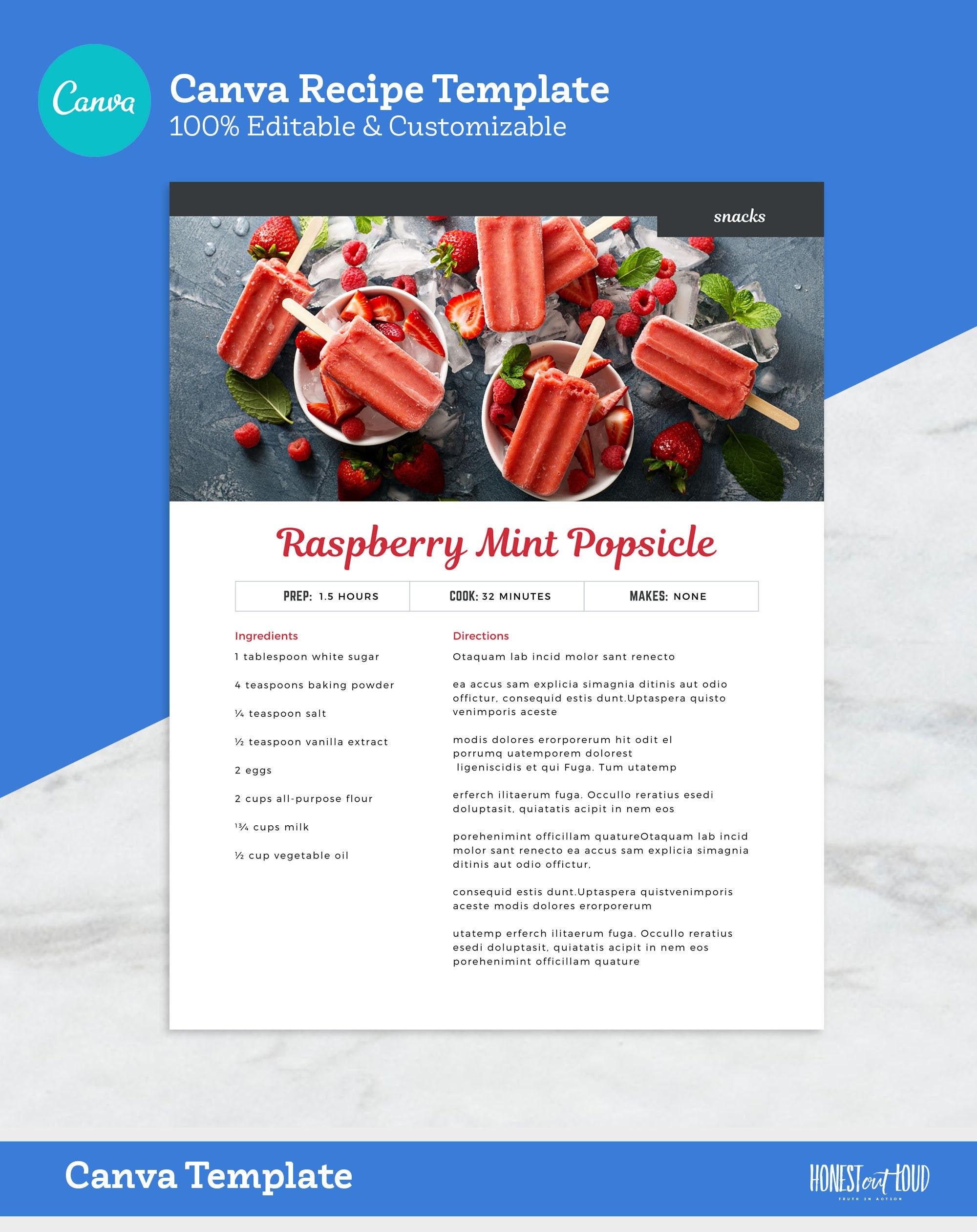 Canva Recipe Printable Template US Letter 8.5x11 and Half Size 5.5x8.5 ...