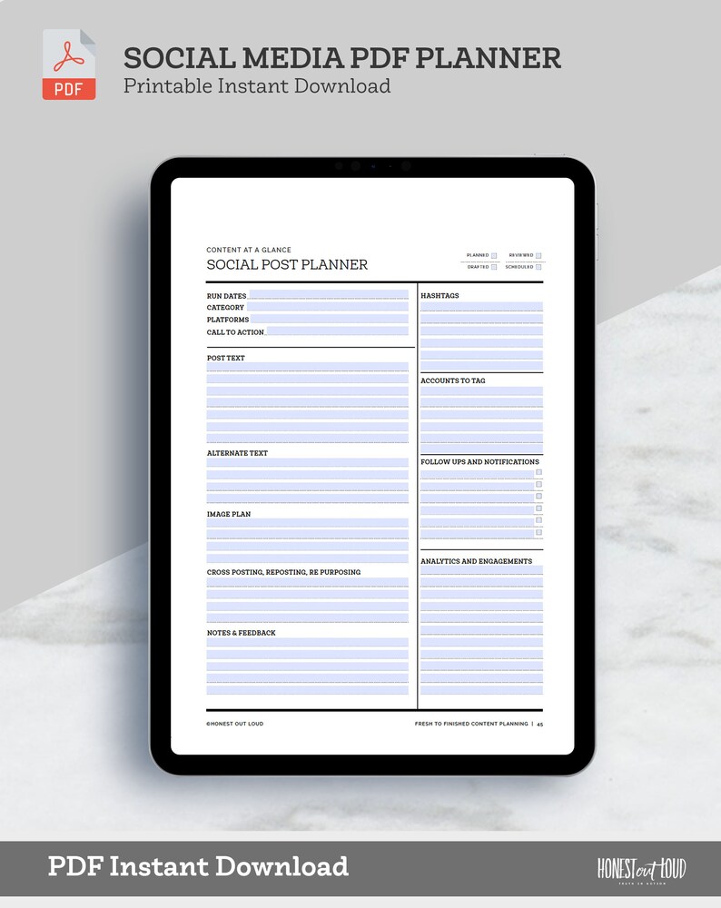 Social Media Planner Printable PDF, Minimalist Style Instant Download ...