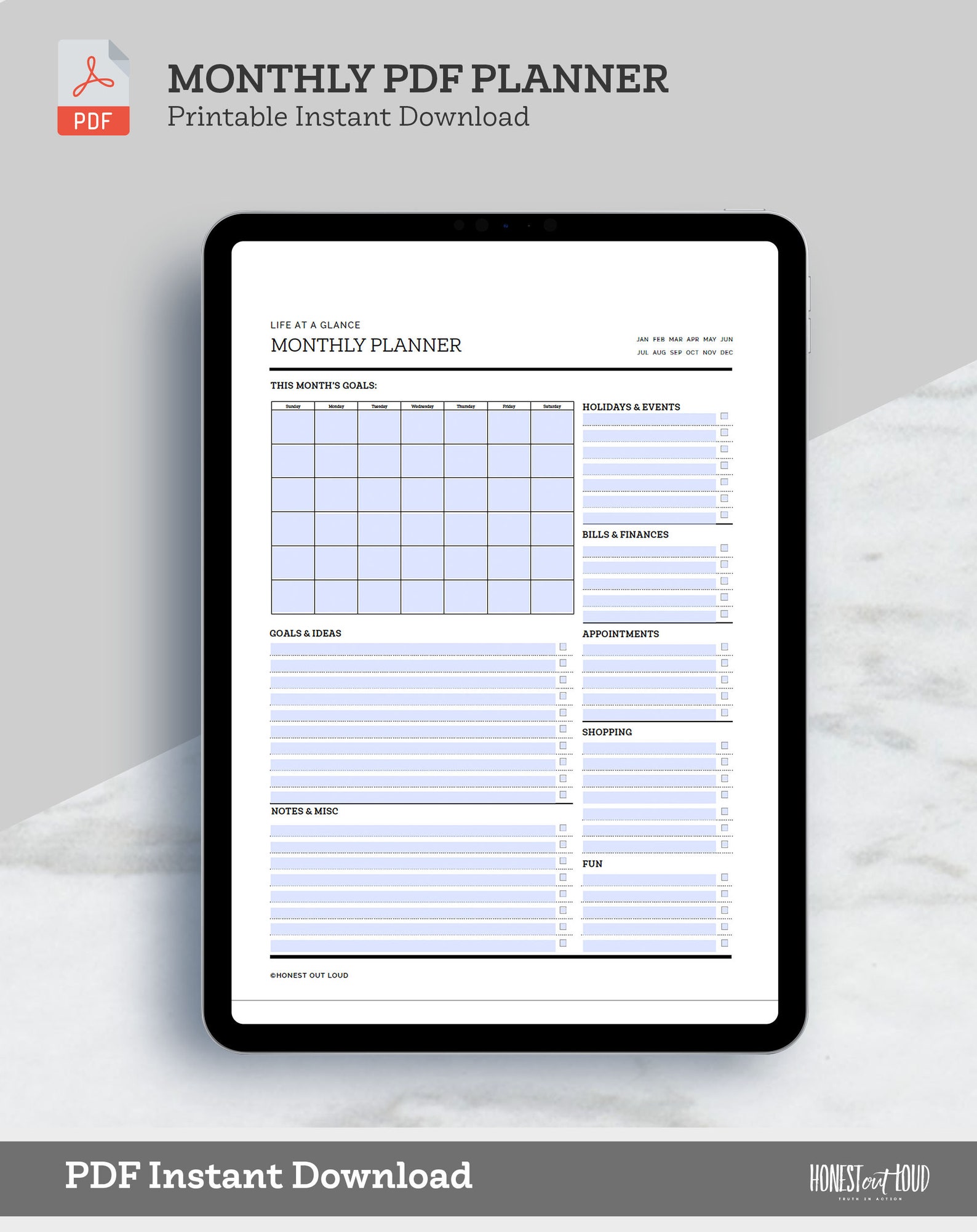 Monthly Planner Printable PDF, Minimalist Style Instant Download - Etsy