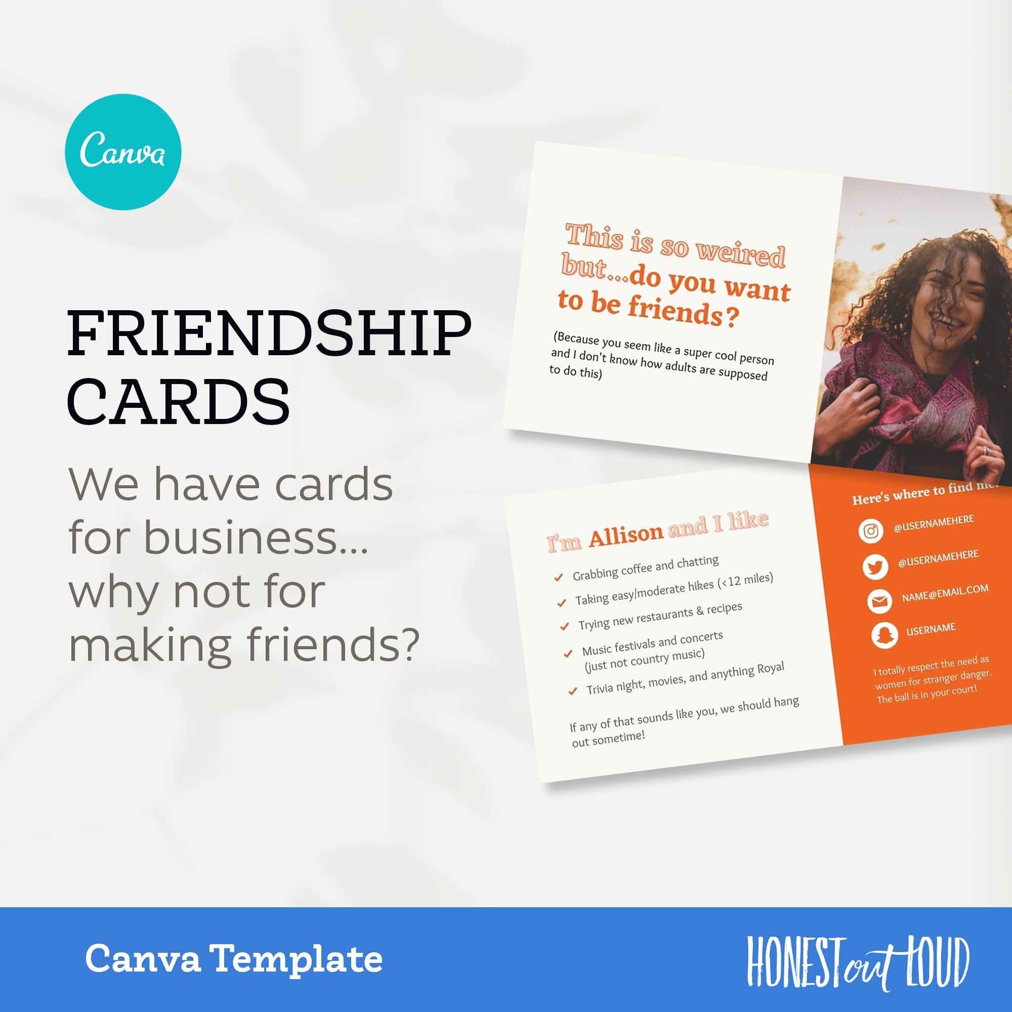 Friendship Card - Canva Template | Make Friends as an Adult With Social ...