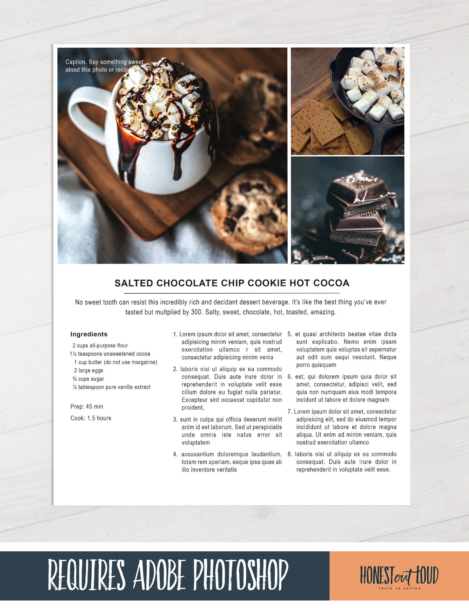 Photoshop Printable Recipe Template US Letter 8.5x11 Instant Download ...