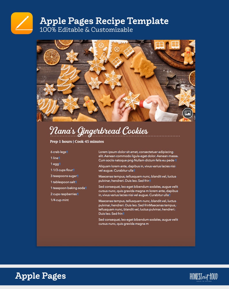Christmas Cookie Recipe Template - Apple Pages - Letter 8.5"x11", Half ...