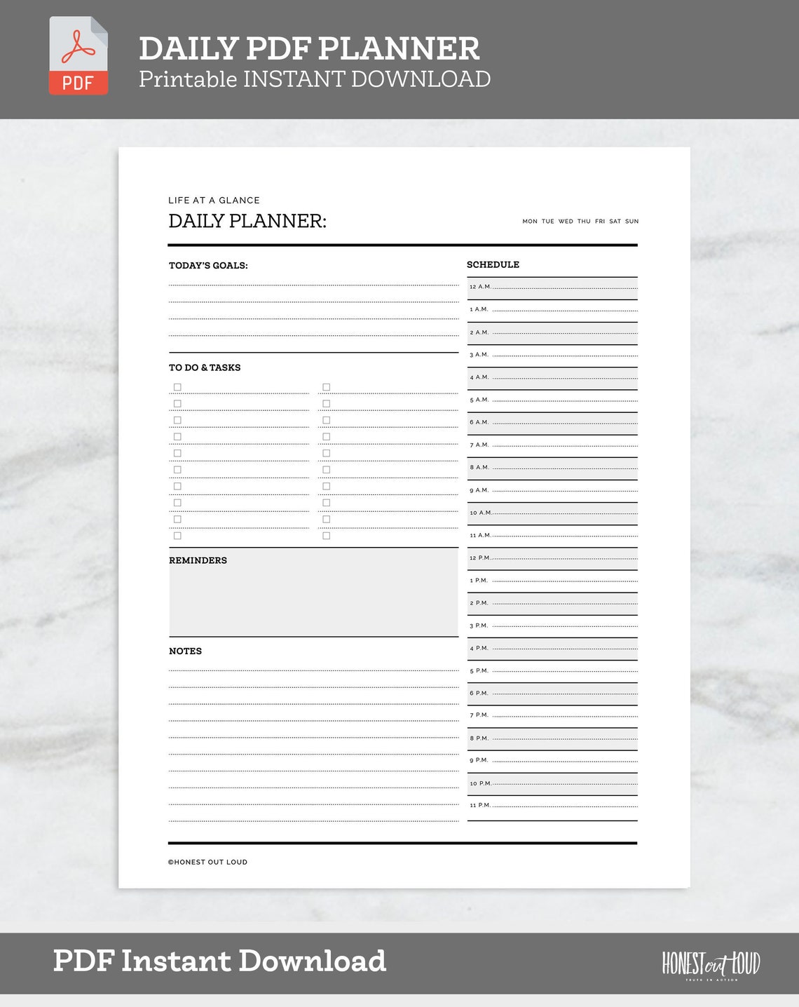 Daily Planner Printable PDF, Minimalist Style Instant Download - Etsy