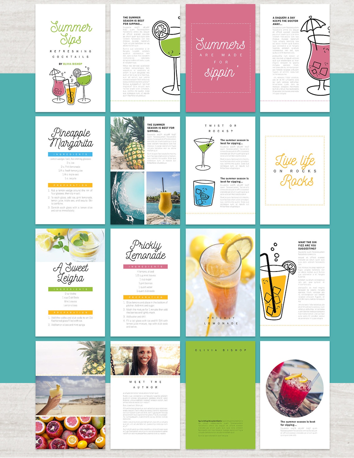 Printable Cocktail Recipe Template for Adobe Indesign | Instant ...