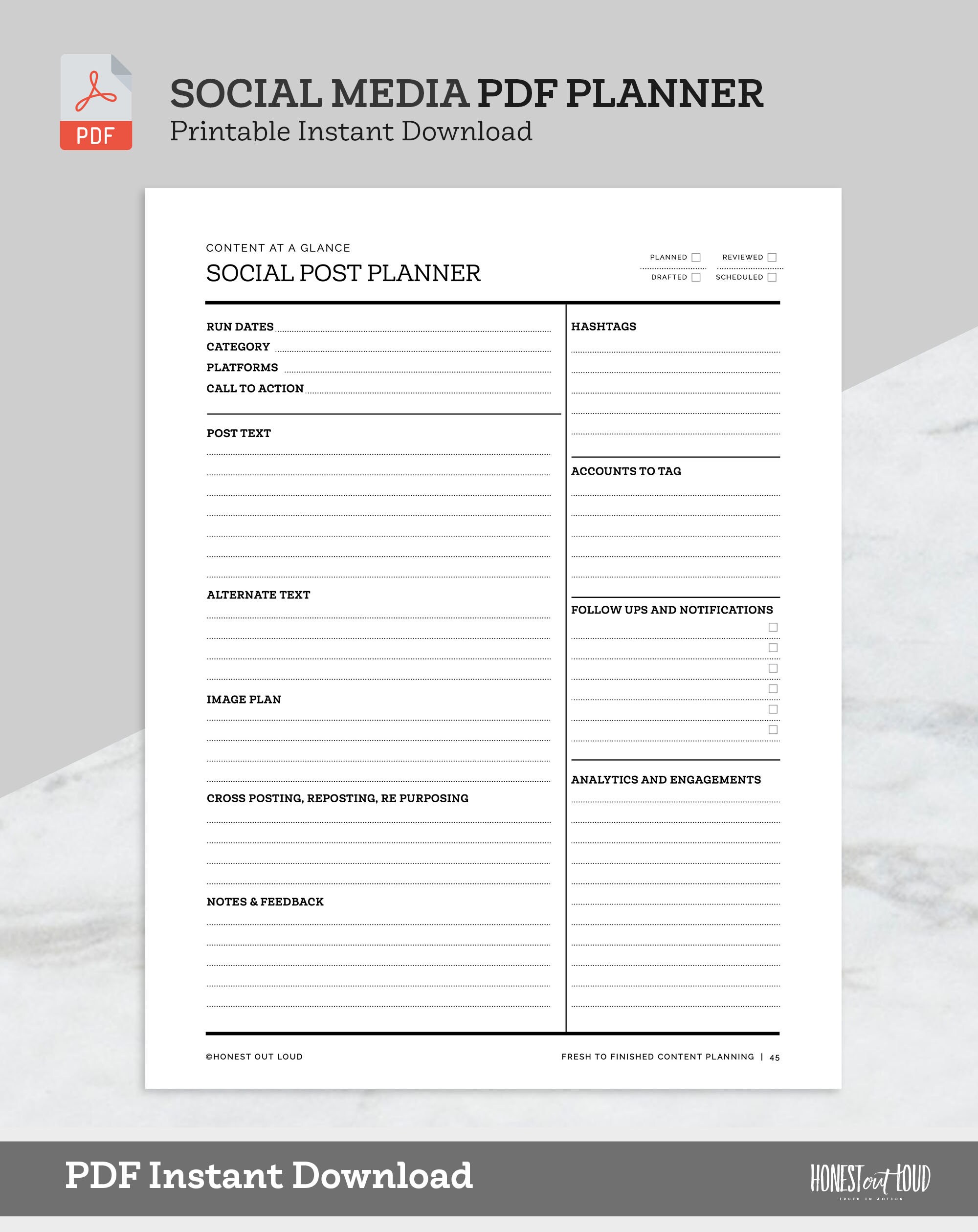 Social Media Planner Printable PDF, Minimalist Style Instant Download ...