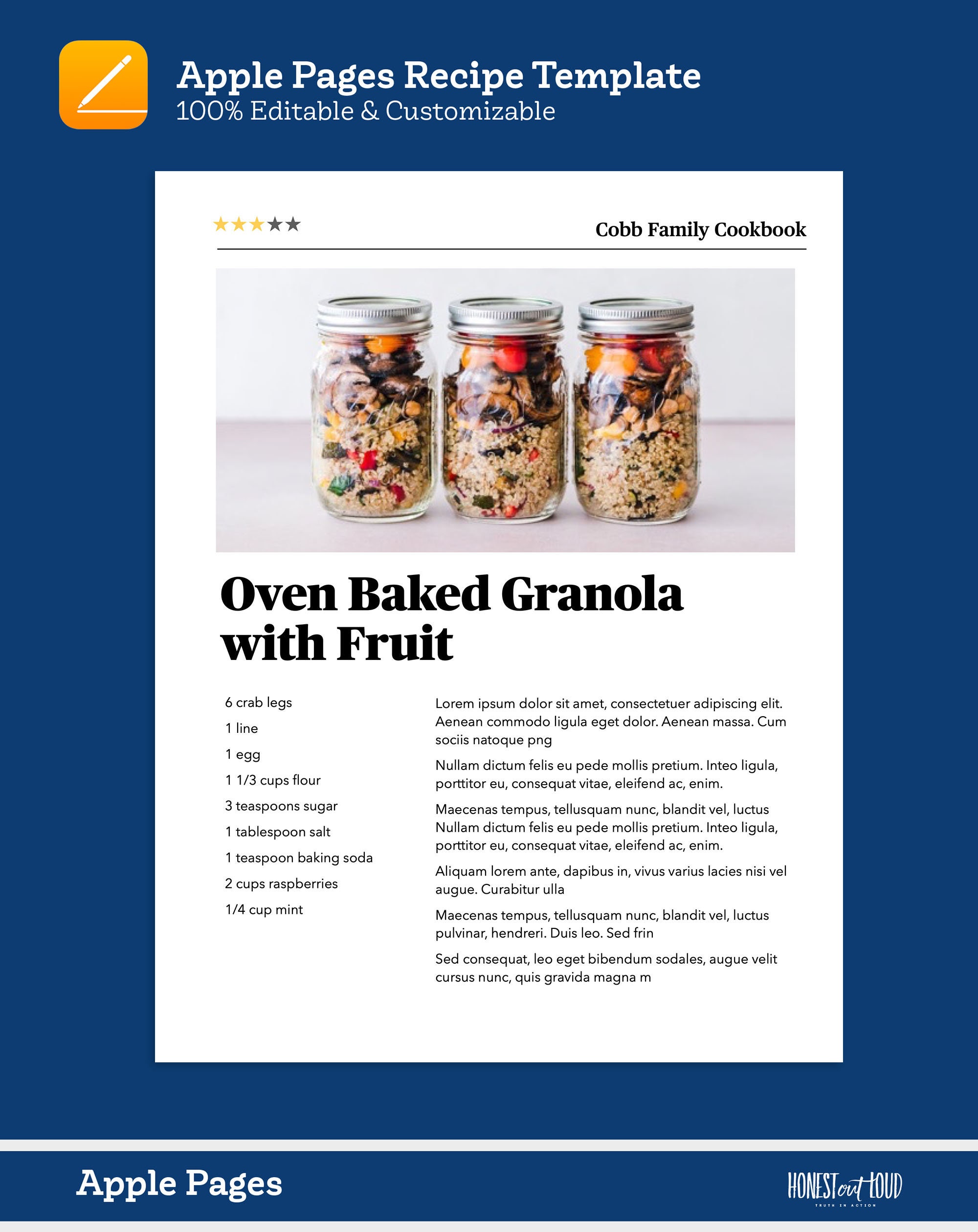 Recipe Template for Apple Pages - Letter 8.5"x11", Half Page 5.5"x8.5 ...