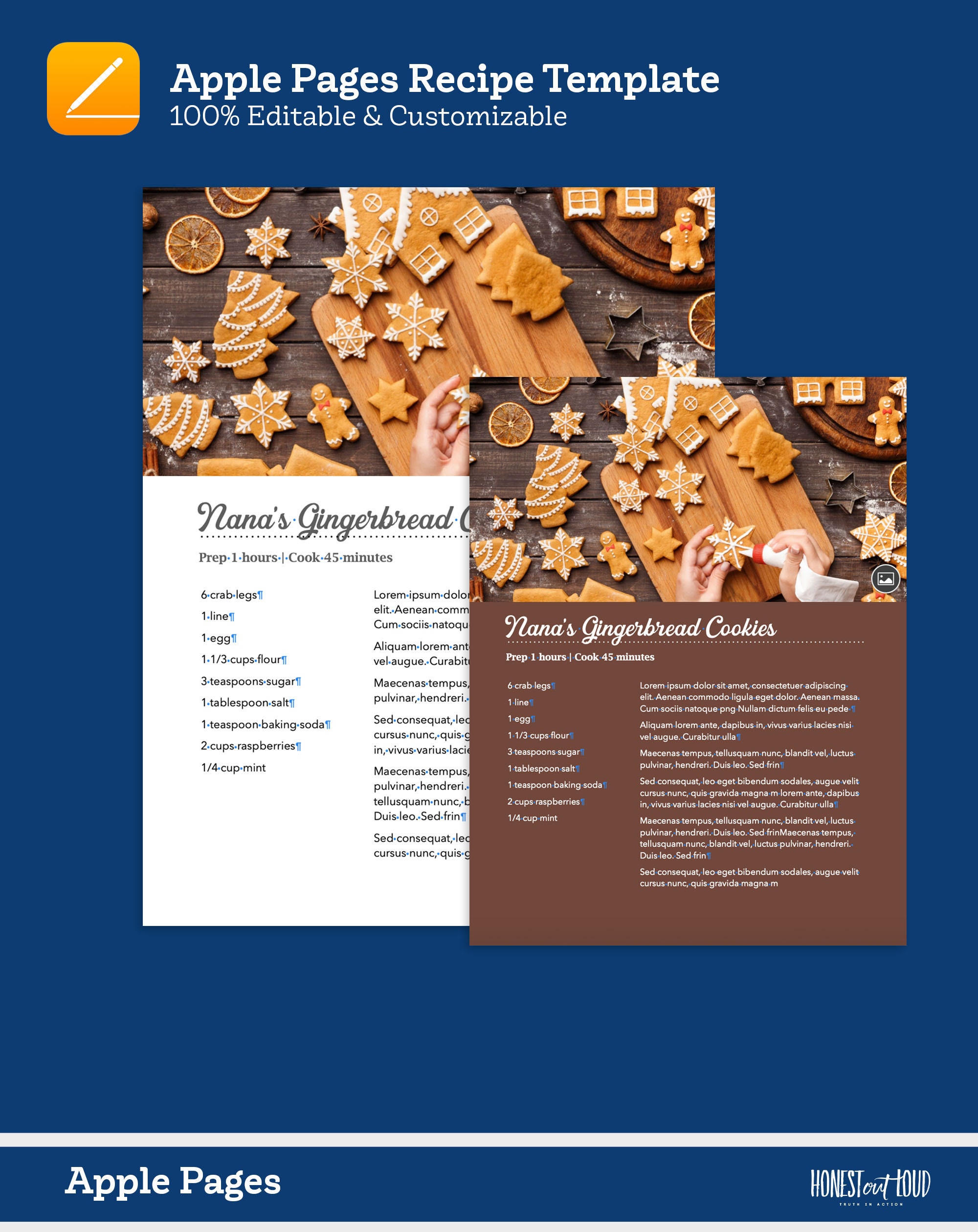 Christmas Cookie Recipe Template - Apple Pages - Letter 8.5"x11", Half ...