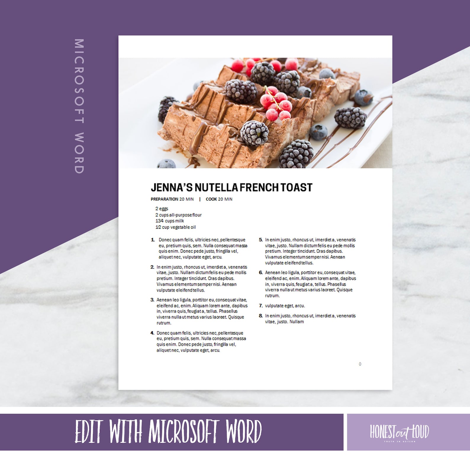 Microsoft Word Recipe Template Printable - 8.5x11 and A4 Instant ...