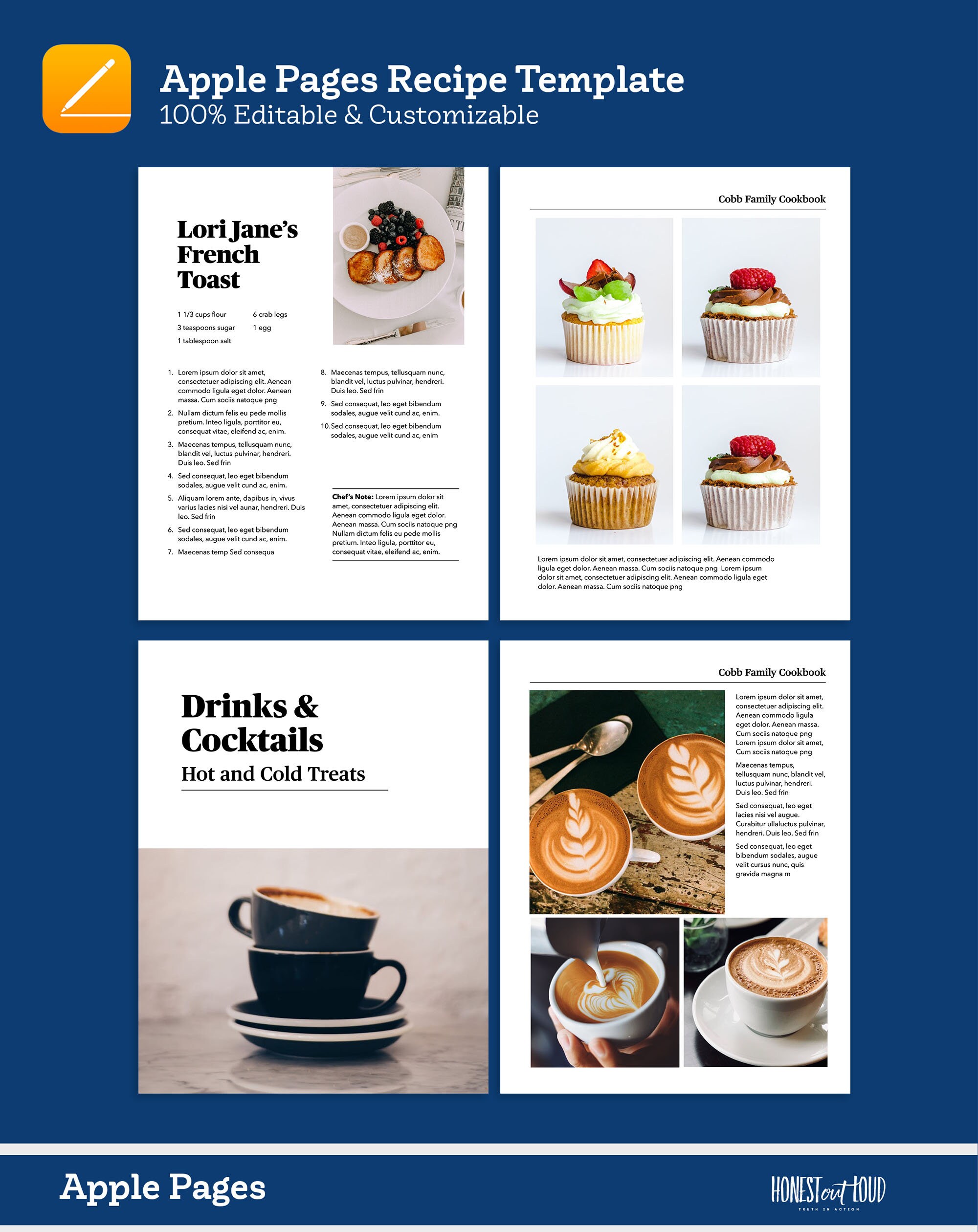 Minimalist Cookbook & Recipe Template for Apple Pages | Printable ...