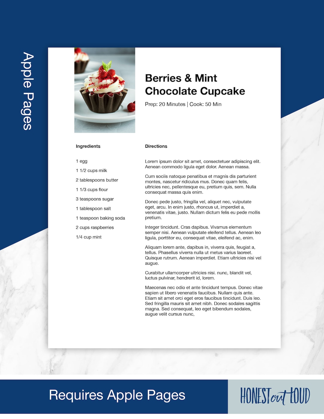 Apple Pages Recipe and Cookbook Template - Letter 8.5"x11", Half Page 5 ...