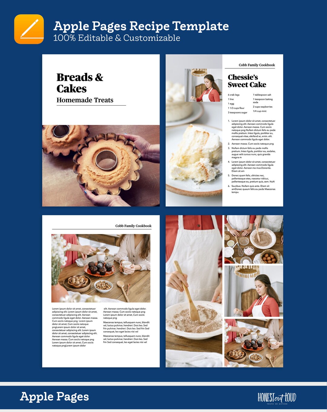 Cookbook & Recipe Template for Apple Pages - Mini Book | Letter 8.5"x11 ...