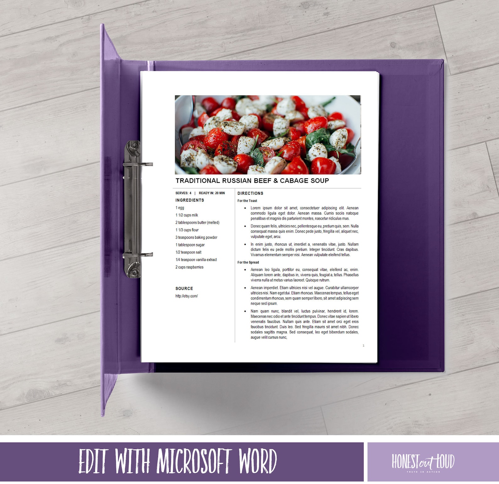 Recipe Template Printable Microsoft Word - 8.5x11 Instant Download ...