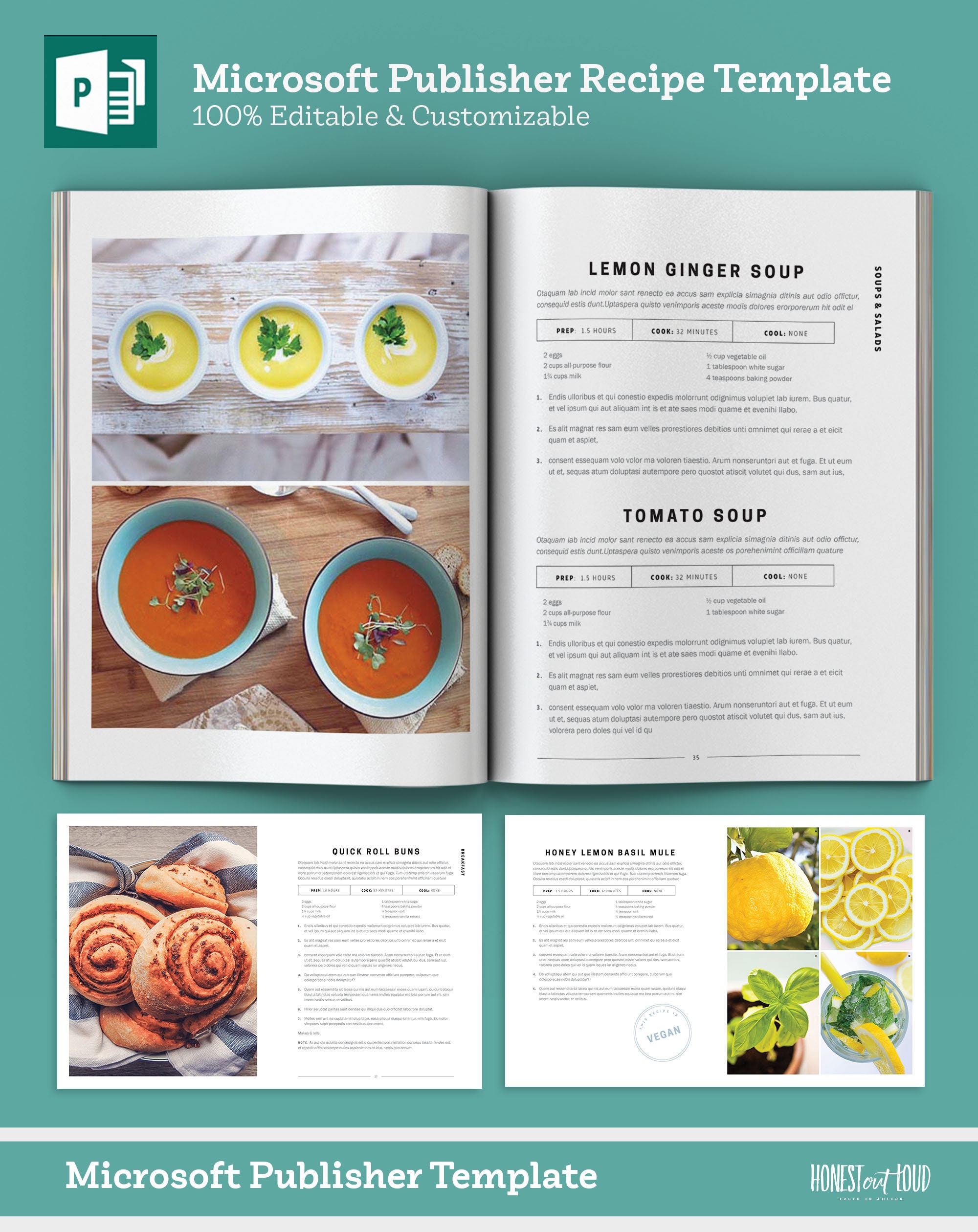 Cookbook / Recipe Template for Microsoft Publisher | Instant Printable ...