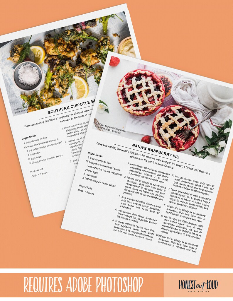 Photoshop Printable Recipe Template US Letter 8.5x11 and A4 Instant ...