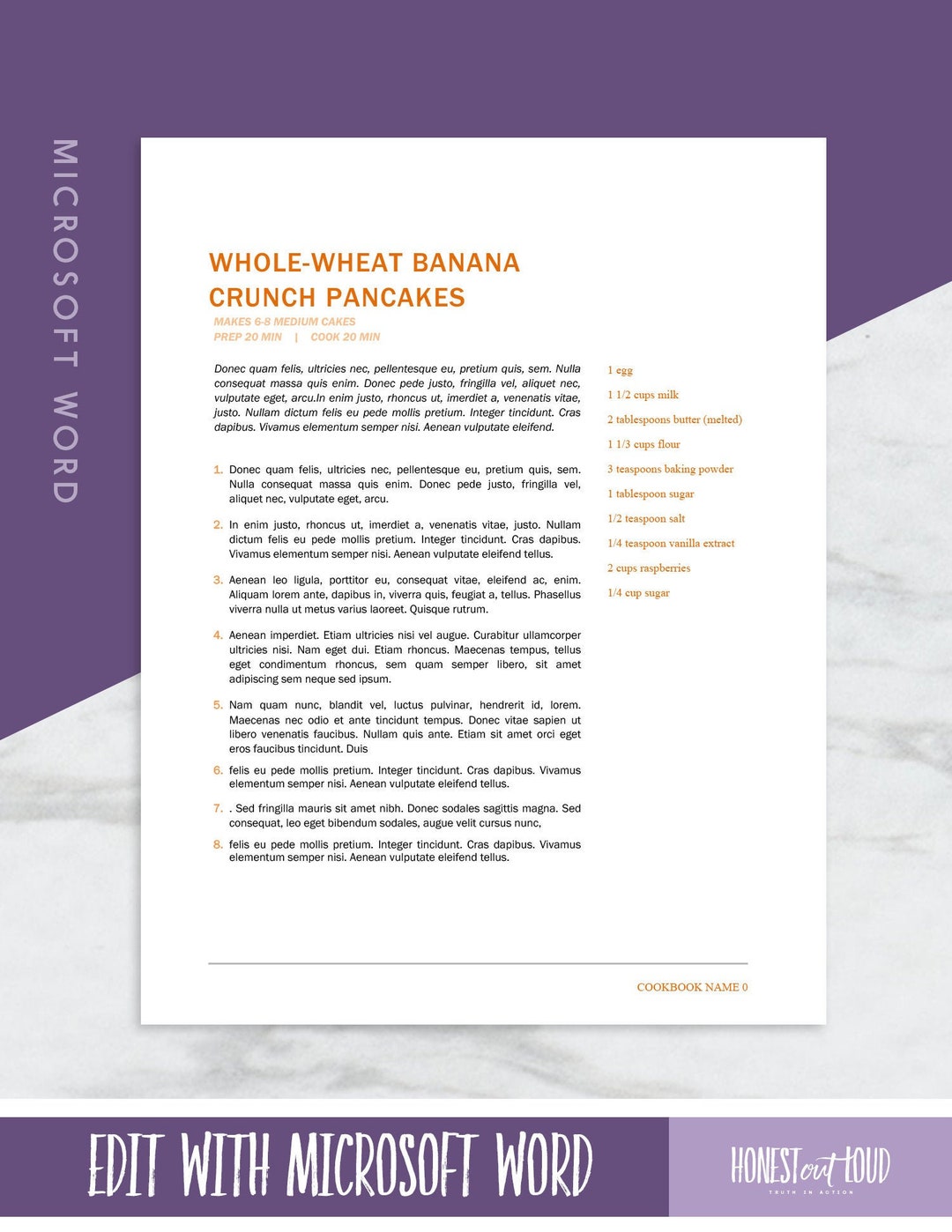 Recipe Cookbook Template for Microsoft Word, 8.5x11 and A4 Size ...