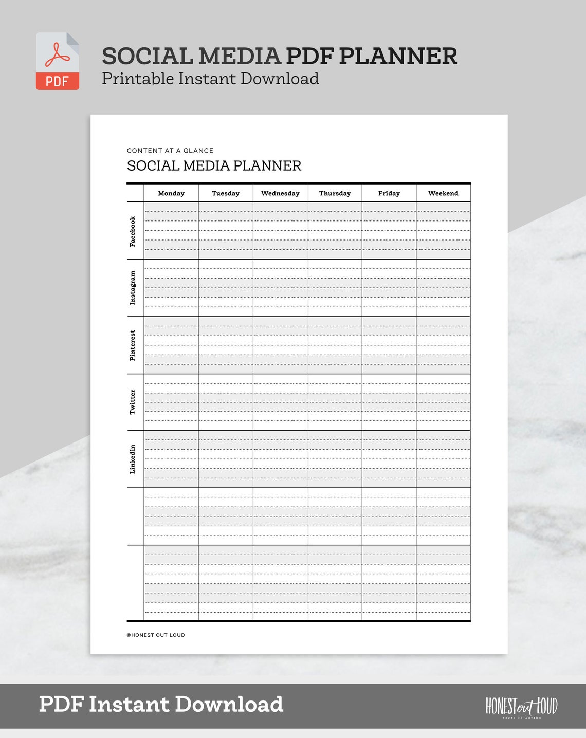 Social Media Planner Printable PDF, Minimalist Style Instant Download ...