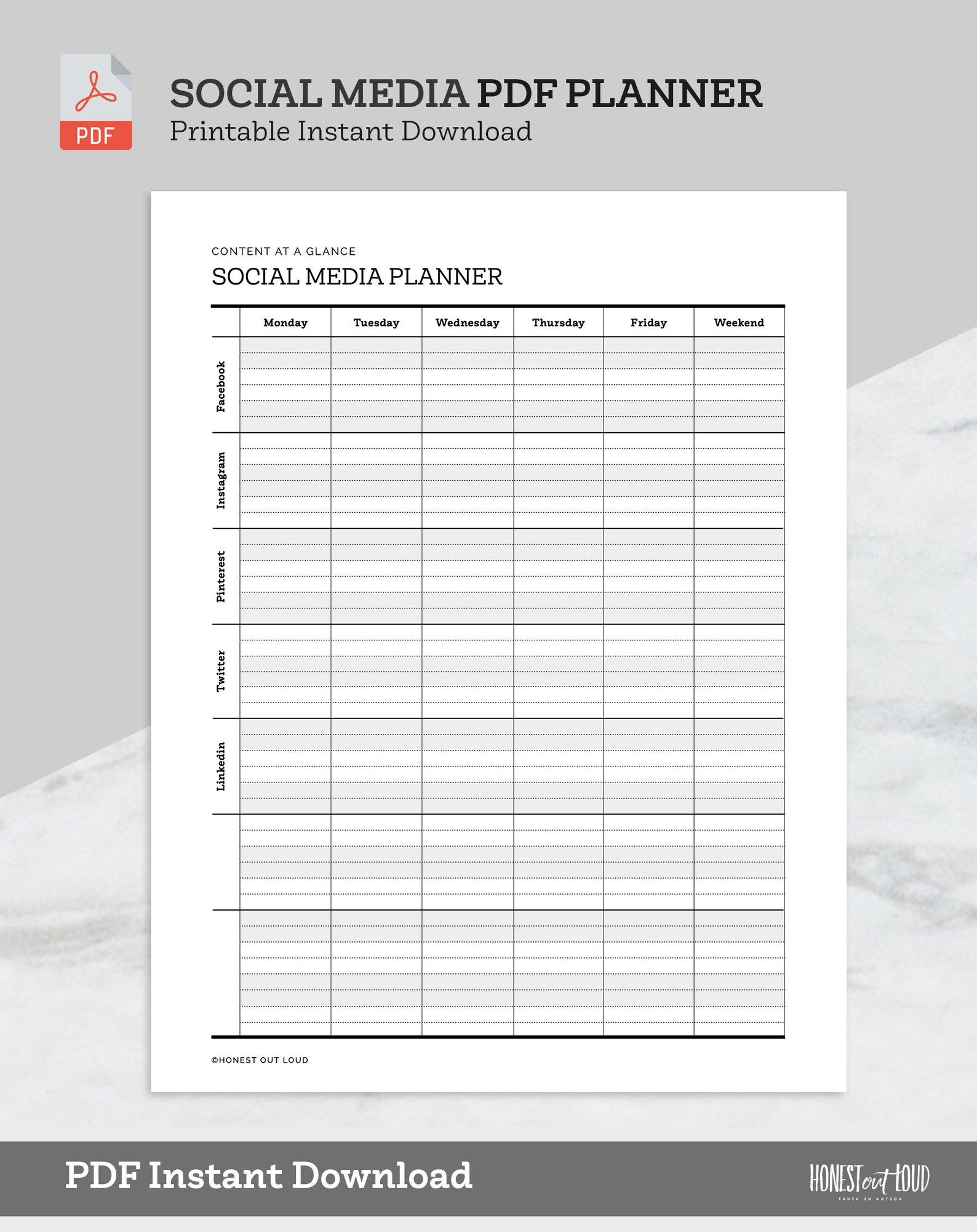 Social Media Planner Printable PDF, Minimalist Style Instant Download ...