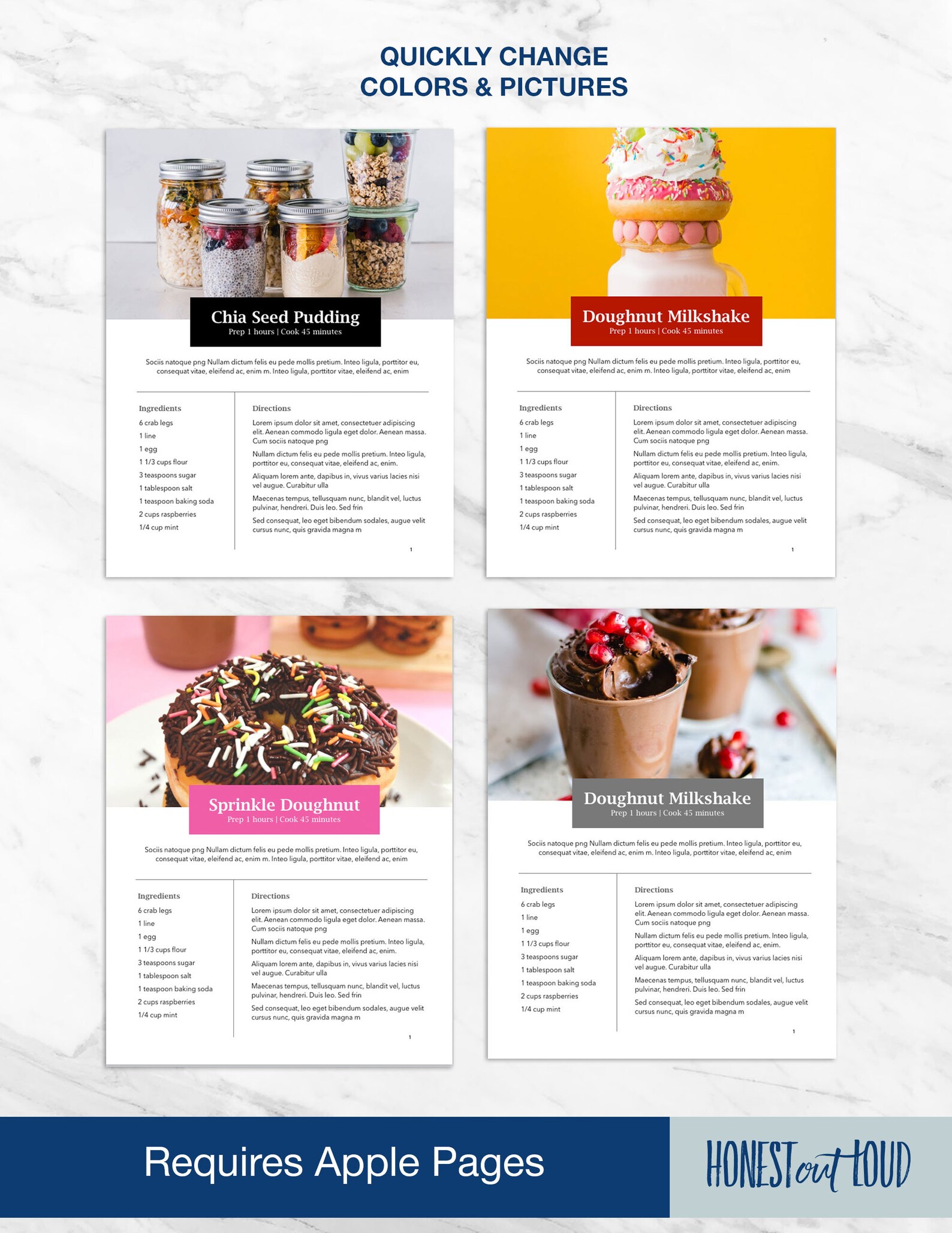 Recipe Cookbook Template Printable for Apple Pages Mac - US Letter 8 ...