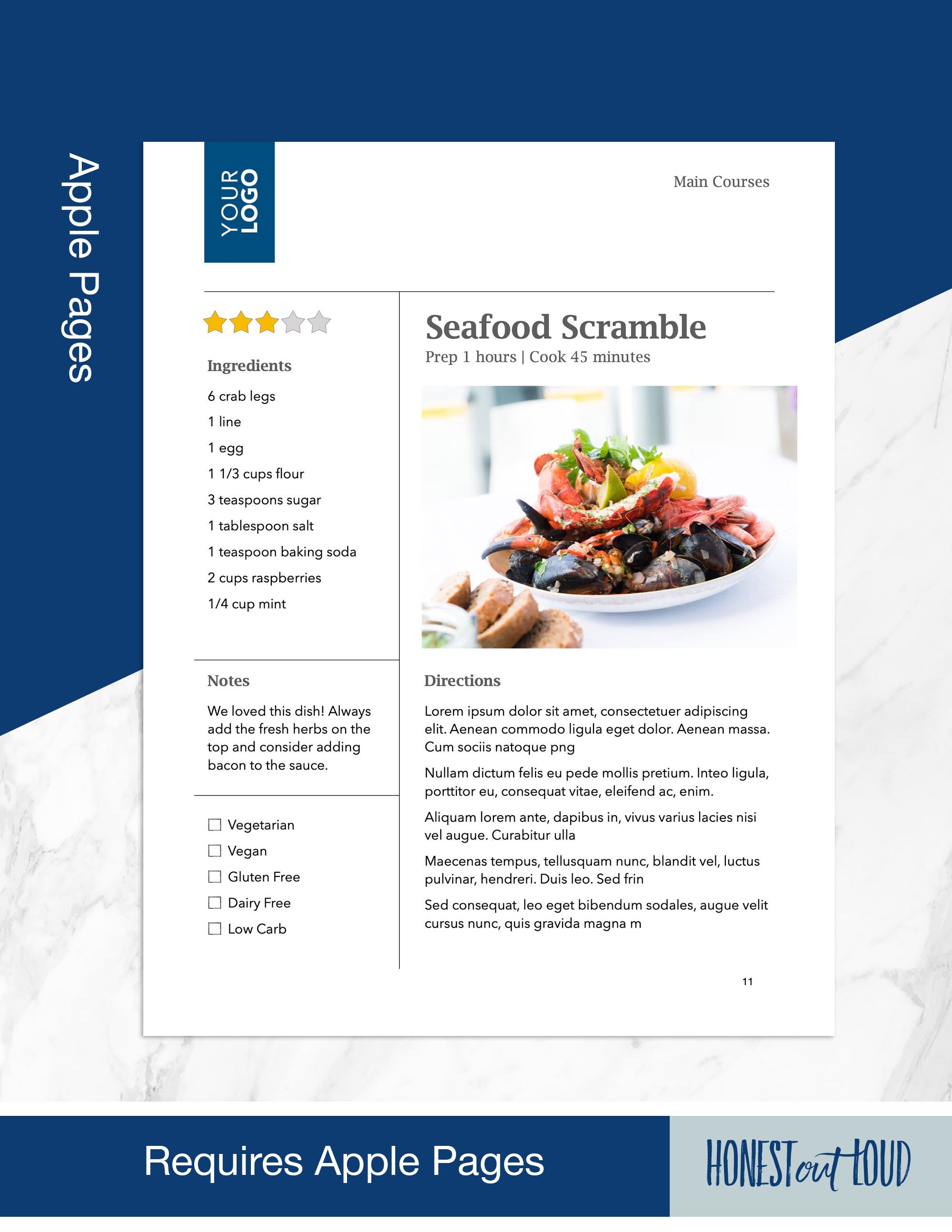 Cookbook and Recipe Template for Apple Pages | Instant Printable ...